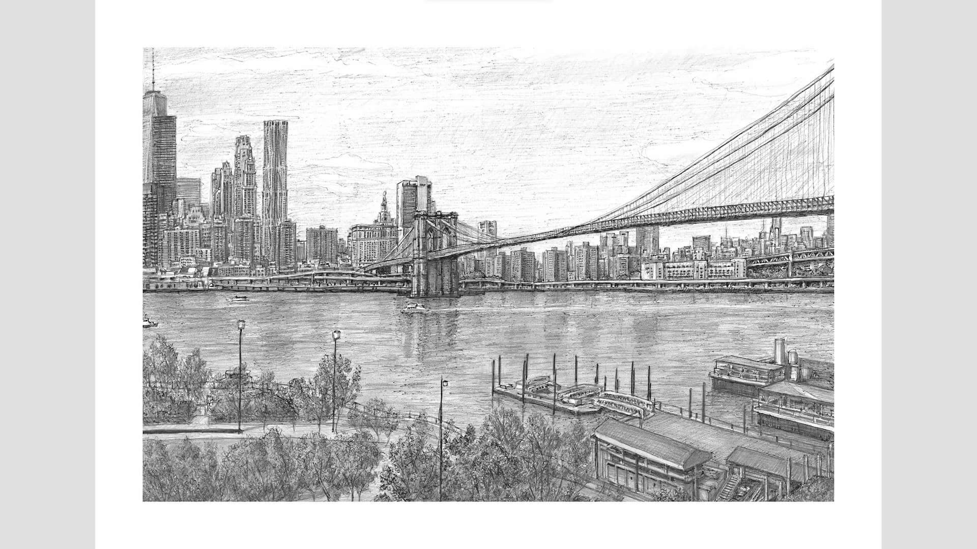Drawing 3D Brooklyn Bridge, Manhattan - Limited Edition of 25